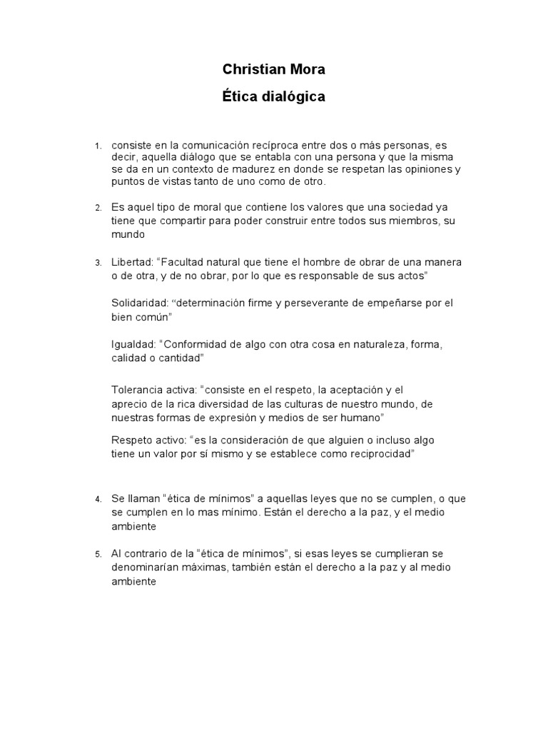 Ética Dialógica: Valores y Principios | PDF | Moralidad | Tolerancia