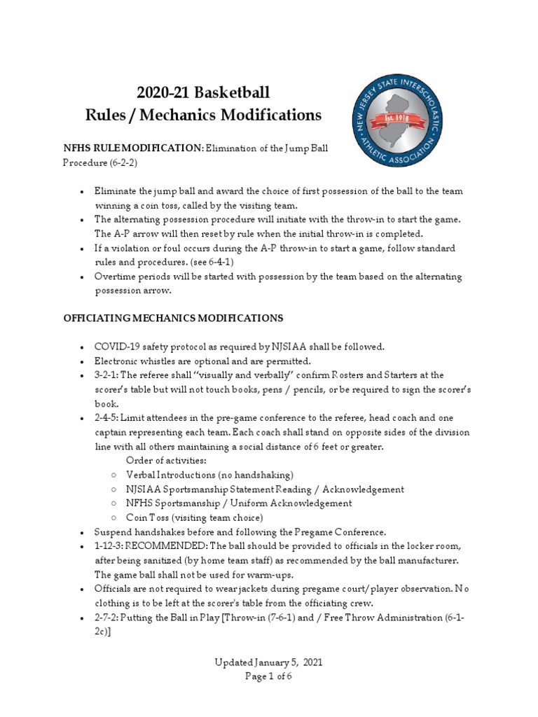 2020 21 Njsiaa Approved Basketball Rule Mechanics Modifications 1-5-20 ...