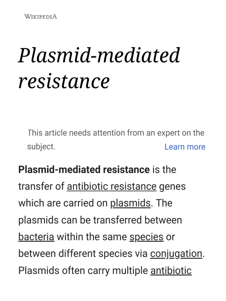 Plasmid-Mediated Resistance - Wikipedia | PDF | Beta Lactamase | Life Sciences
