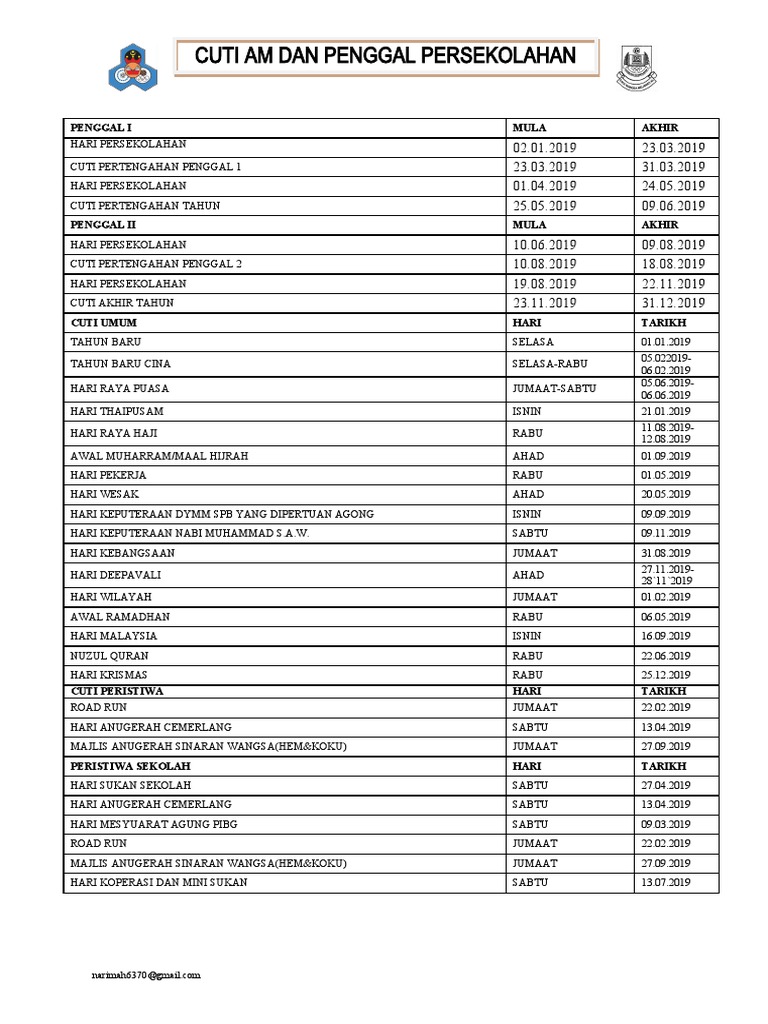 Cuti Am Dan Penggal Persekolahan | PDF