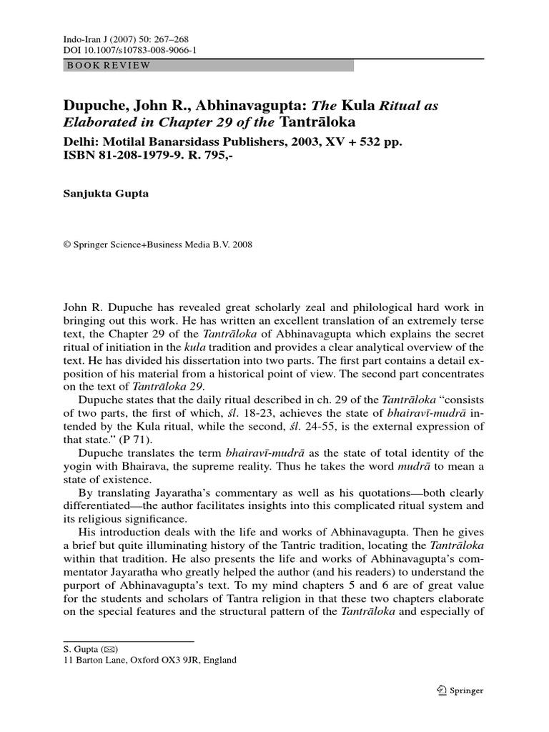 Dupuche, John R., Abhinavagupta: The Kula Ritual As: Elaborated in ...