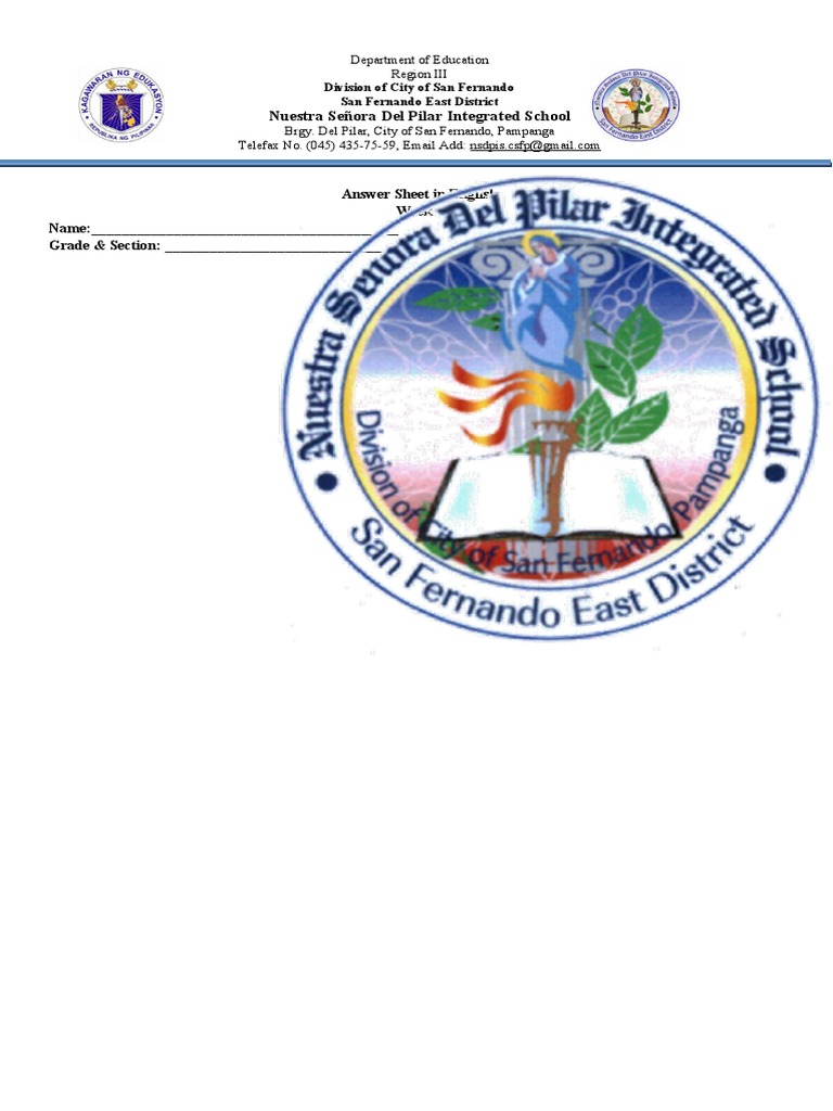 Answer Sheet English Week 1 7 | PDF