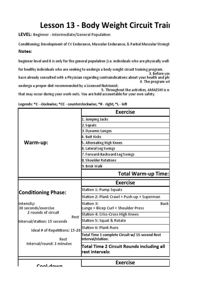 Slide 60 - Lesson 13 Body Weight Circuit Training Program Guide | PDF ...