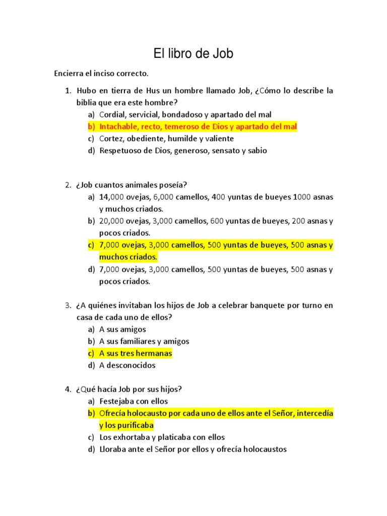 Animales y pruebas de Job en la Biblia | PDF | Libro de trabajo ...