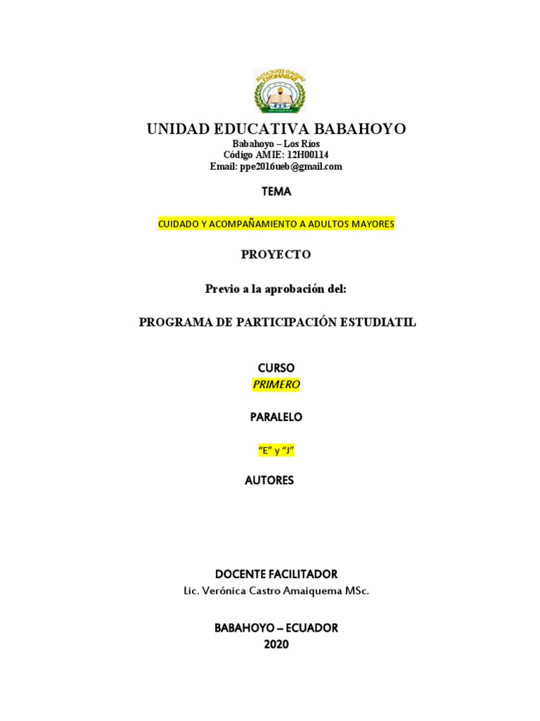 Esquema Ueb Formato Proyecto de Ppe | PDF | Adultos | Soledad