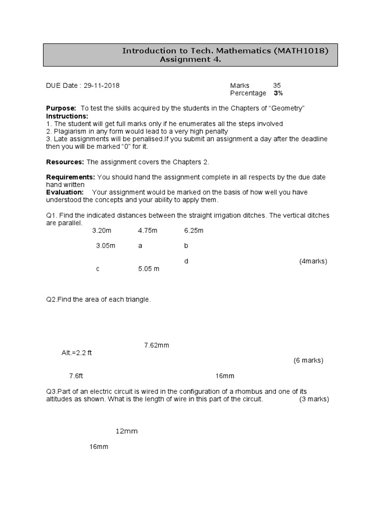 Introduction To Tech. Mathematics (MATH1018) Assignment 4 | PDF | Area ...