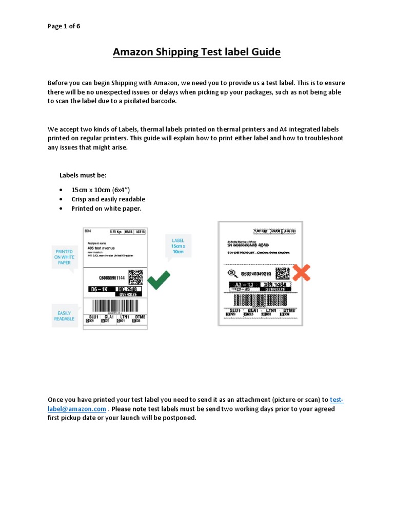 Amazon Shipping Test Label Guide | PDF | Printer (Computing) | Computer ...