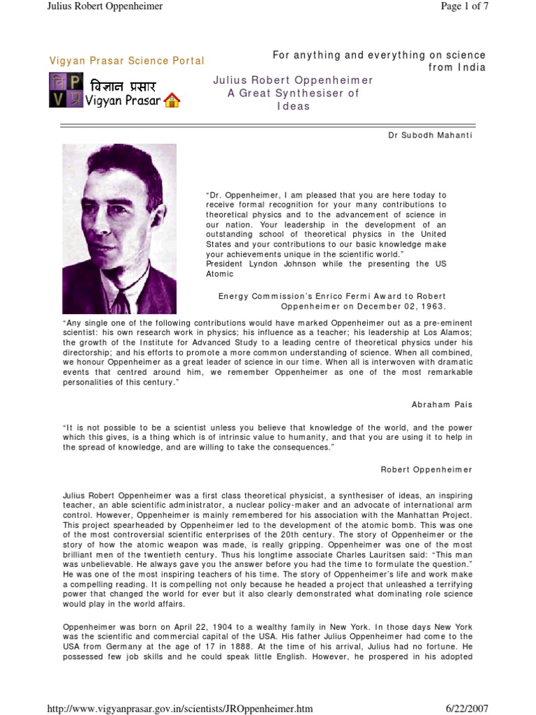 Julius Robert Oppenheimer | PDF | Manhattan Project | United States ...