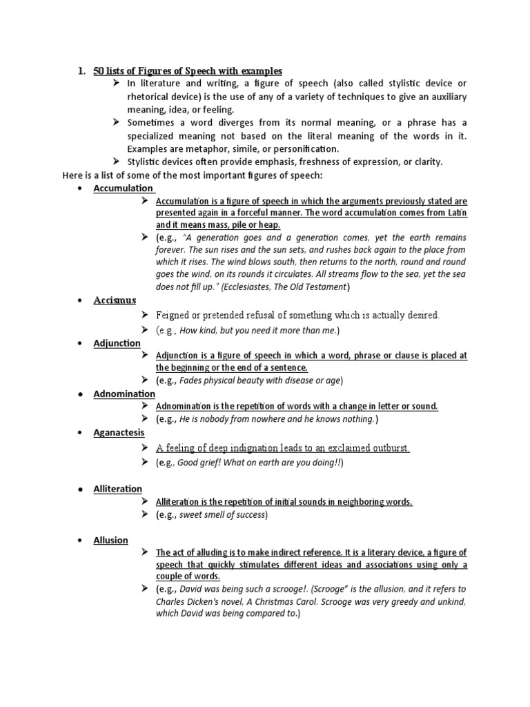 50 Lists of Figures of Speech With Examples | PDF | Persuasion ...
