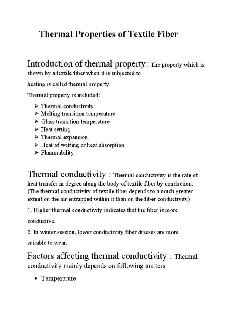 Thermal Properties of Textile Fiber Introduction of Thermal Property ...