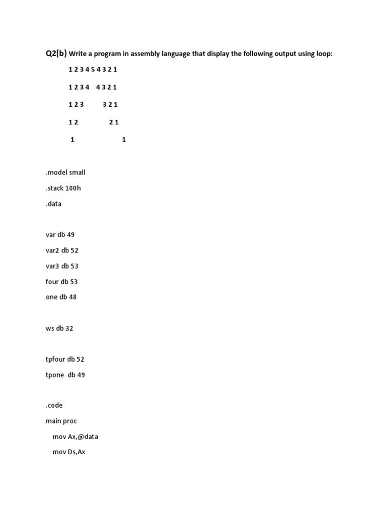 Write A Program in Assembly Language That Display The Following Output ...