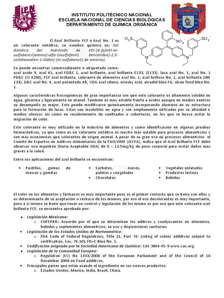 Colorantes Azul Brillante | PDF | Alimentos | Comida y bebida