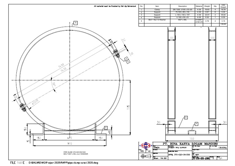 Pipe Clamp DWG Specifications 2020 | PDF