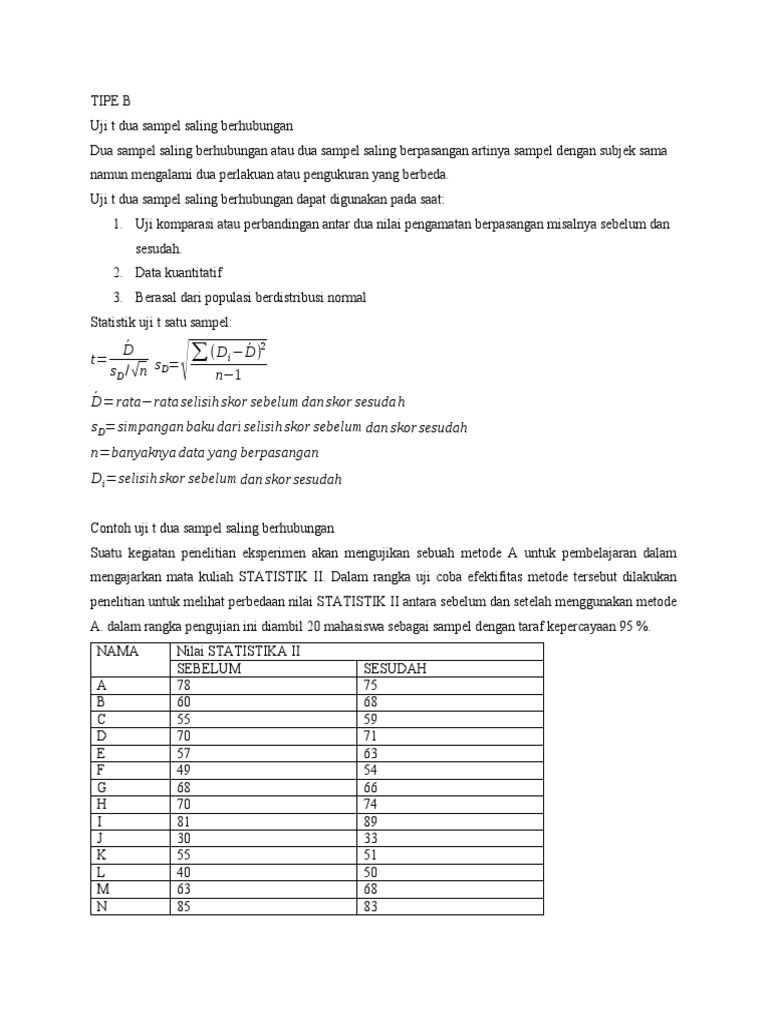 4.2 Uji T Dua Sampel Saling Berhubungan | PDF