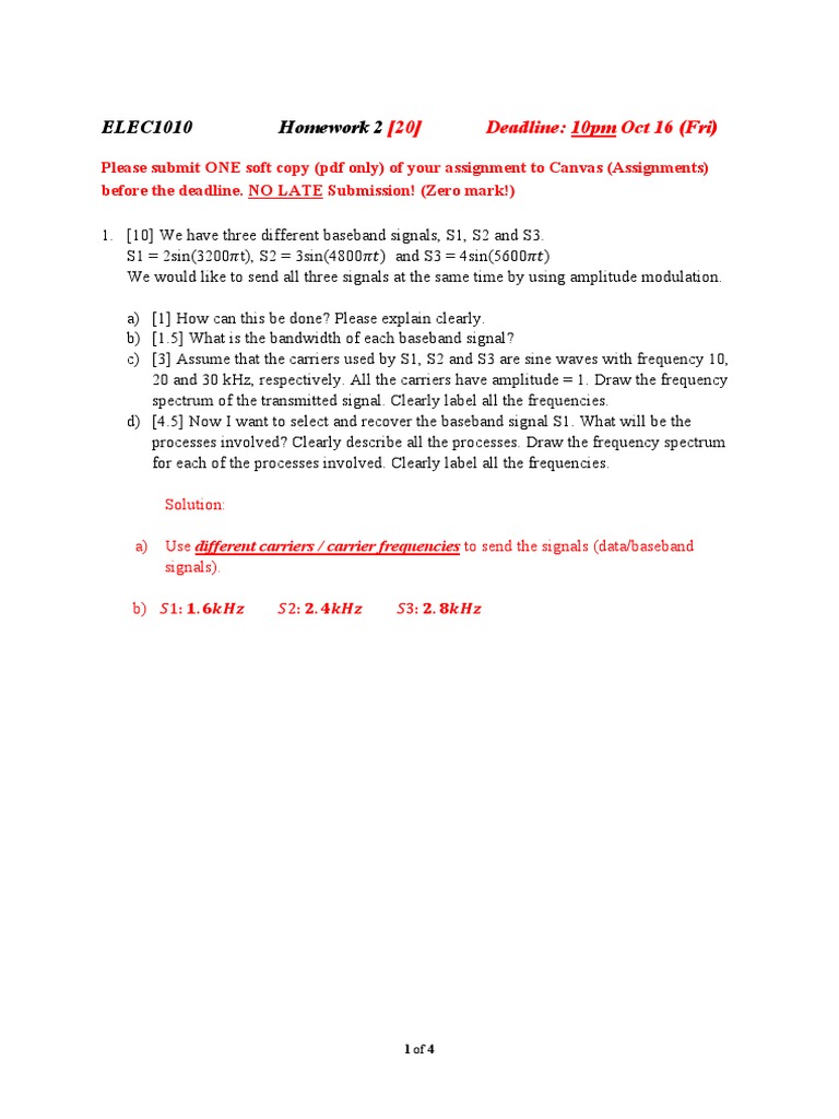ELEC1010 Homework 2 | PDF | Bit | Modulation