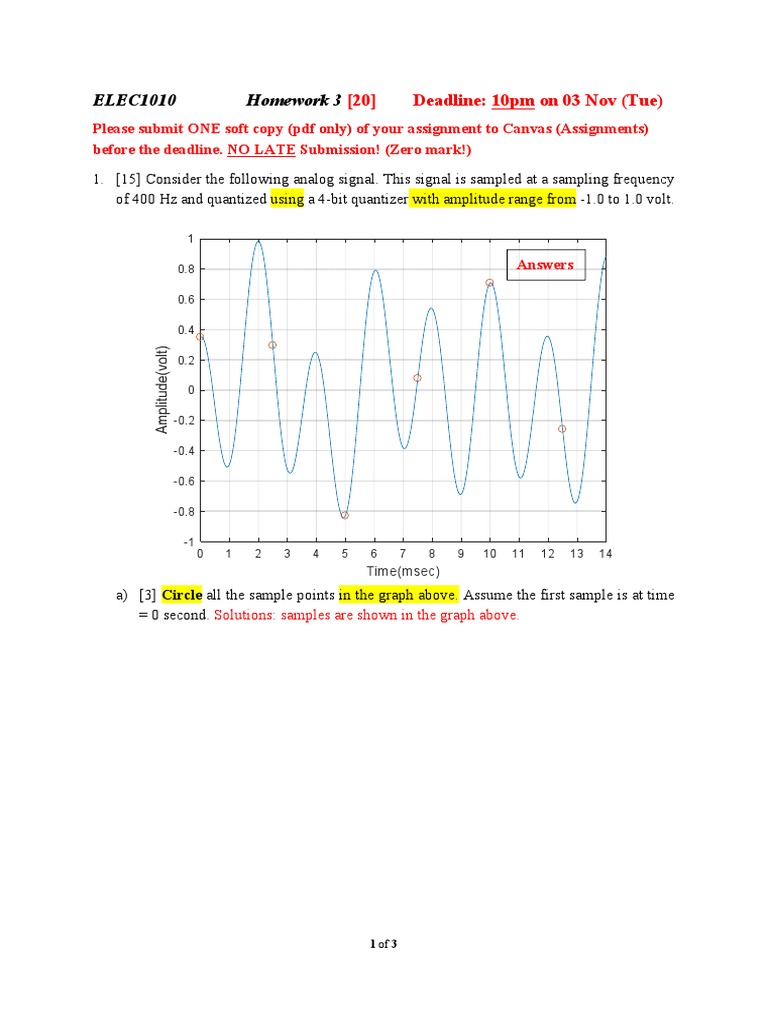 ELEC1010 Homework 3 | PDF | Sampling (Signal Processing) | Bit