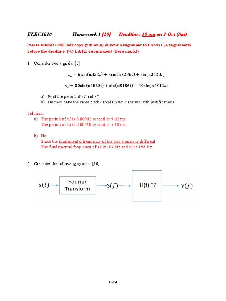 ELEC1010 Homework 1 | PDF | Amplitude | Harmonic