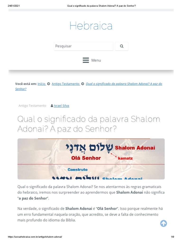Qual o Significado Da Palavra Shalom Adonai - A Paz Do Senhor | PDF ...