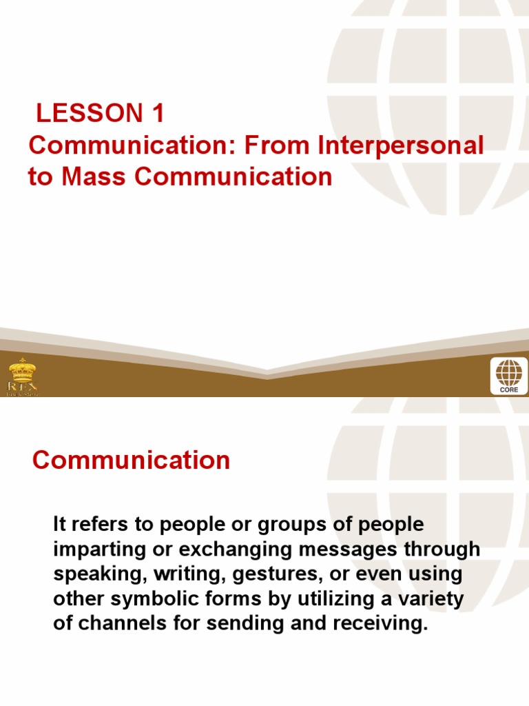 Lesson 1 Communication: From Interpersonal To Mass Communication | PDF ...