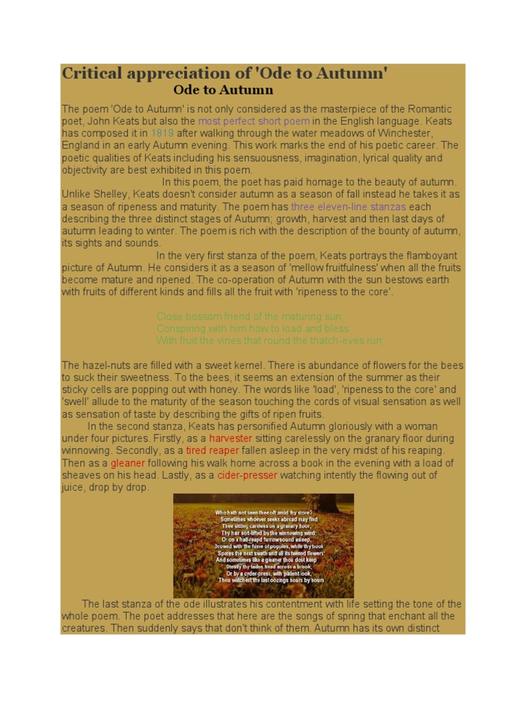 Critical Appreciation of | PDF | Poetry