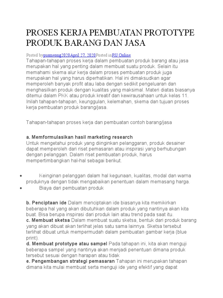 Proses Kerja Pembuatan Prototype Produk Barang Dan | PDF