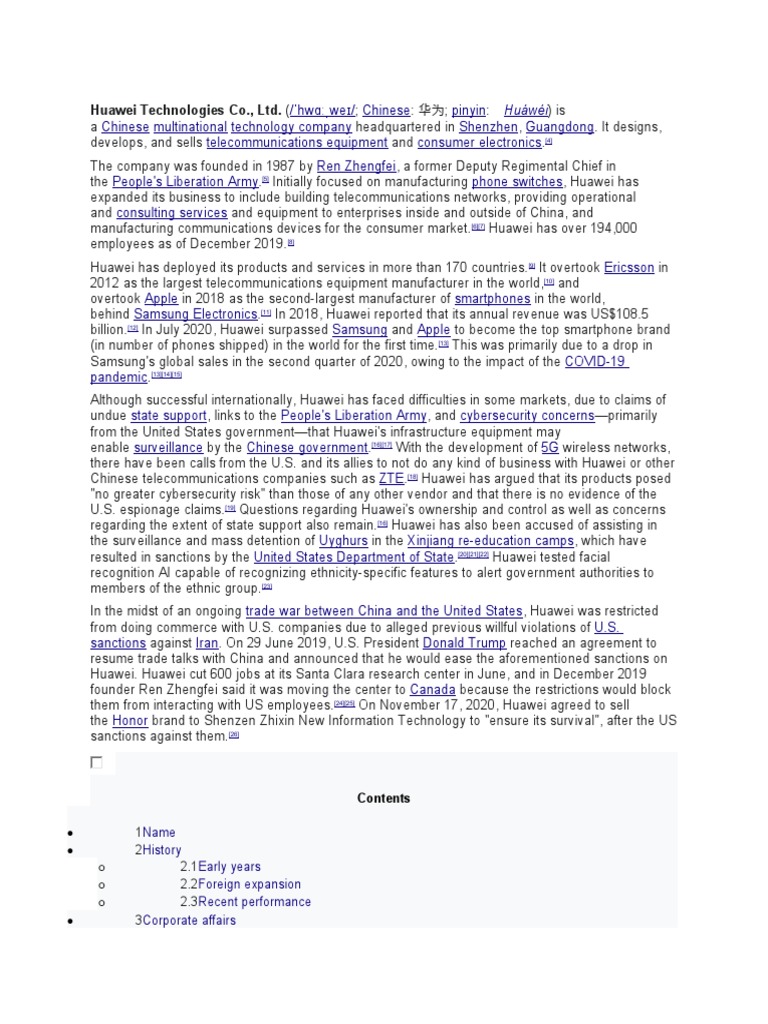 Huawei Technologies Co., Ltd. (: Huáwéi | PDF | Telecommunications ...