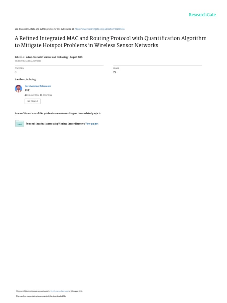 A Refined Integrated MAC and Routing Protocol With | PDF | Wireless Sensor Network | Routing