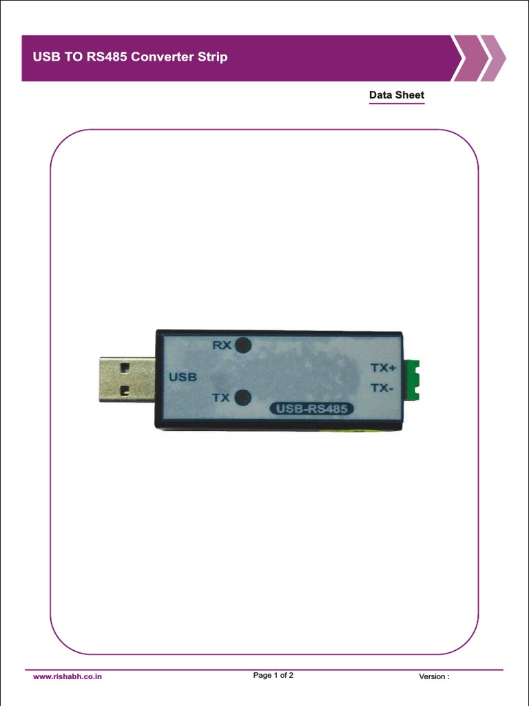 USB TO RS485 Converter Strip: Data Sheet | PDF | Usb | Data Transmission