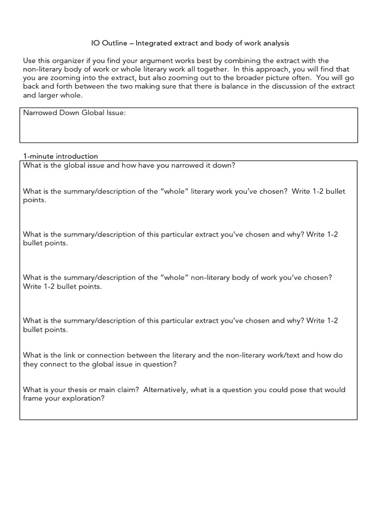 IB English IO Outline Template | PDF | Cognition