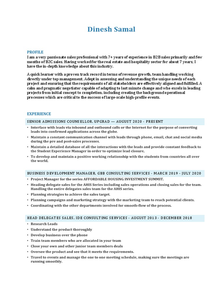 Dinesh Samal - CV | PDF | Business