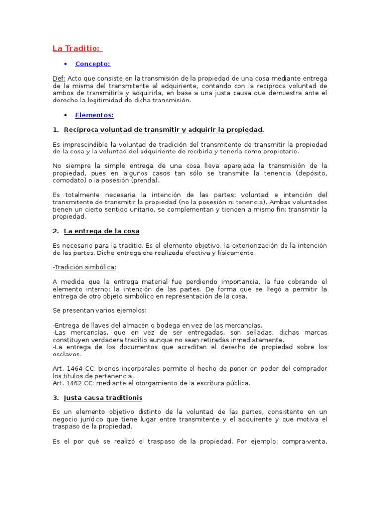 La Traditio | PDF | Propiedad | Posesión (Ley)
