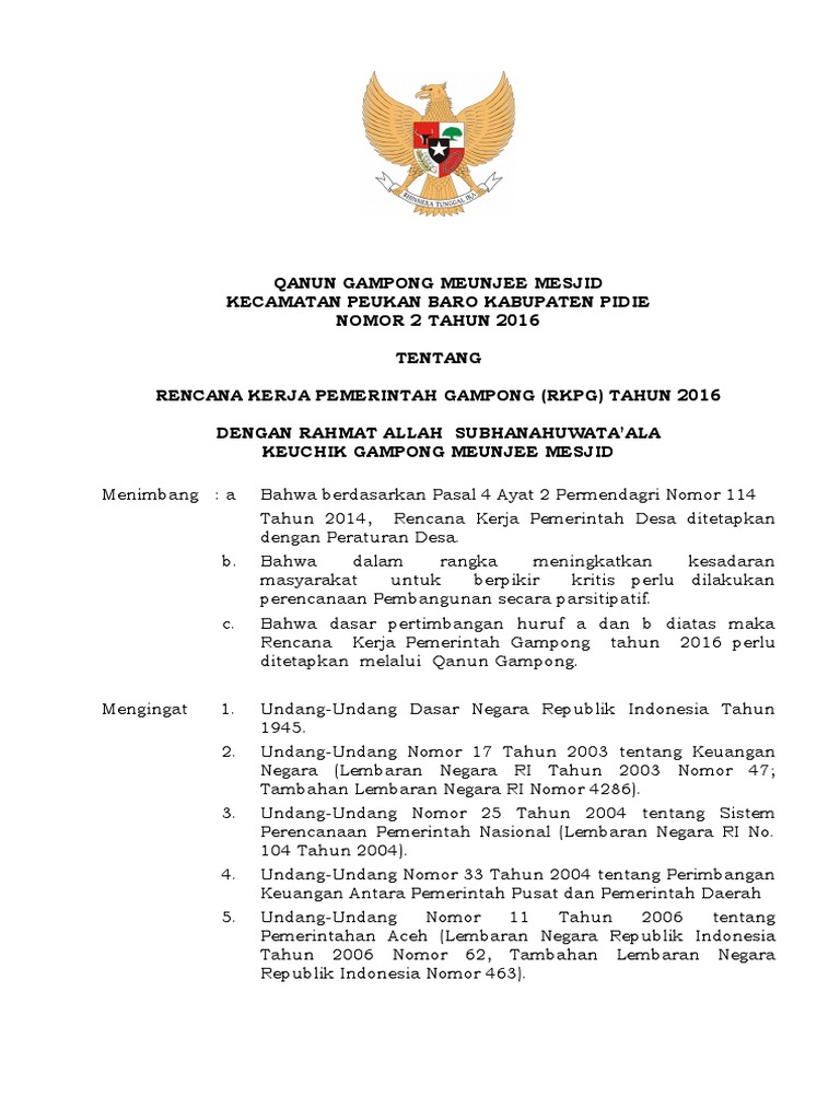 Qanun Gampong RKPG | PDF