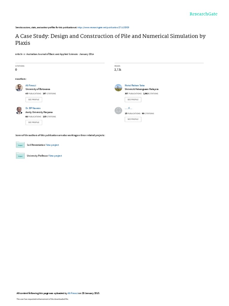 A Case Study: Design and Construction of Pile and Numerical Simulation by Plaxis | PDF | Deep ...