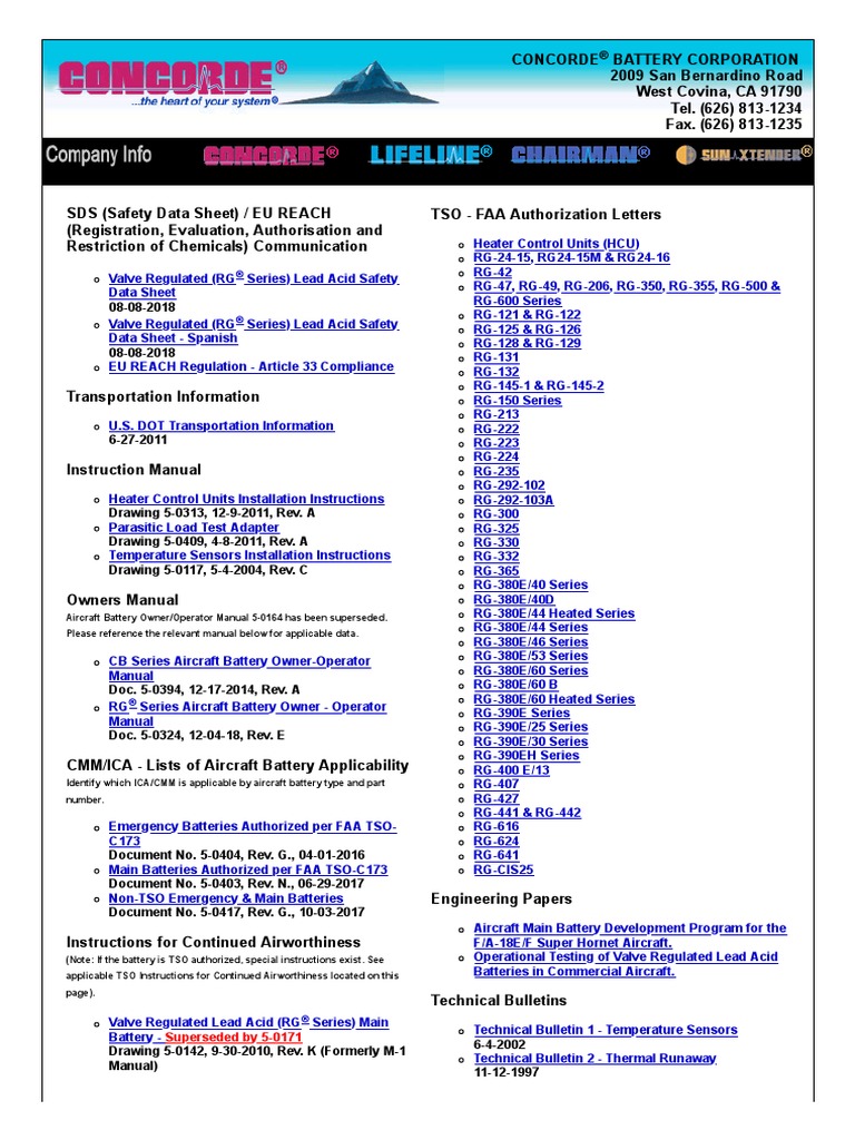 Concorde Battery - AGM Aircraft Batteries | PDF
