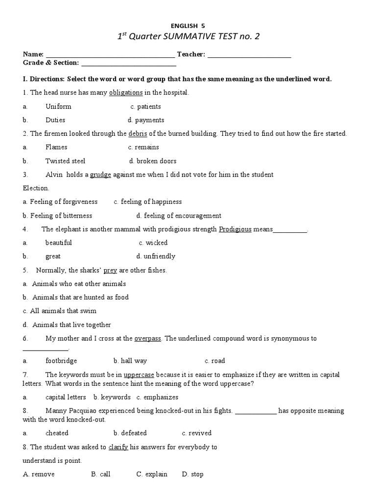 ENGLISH 5 Summative Test No.2 | PDF
