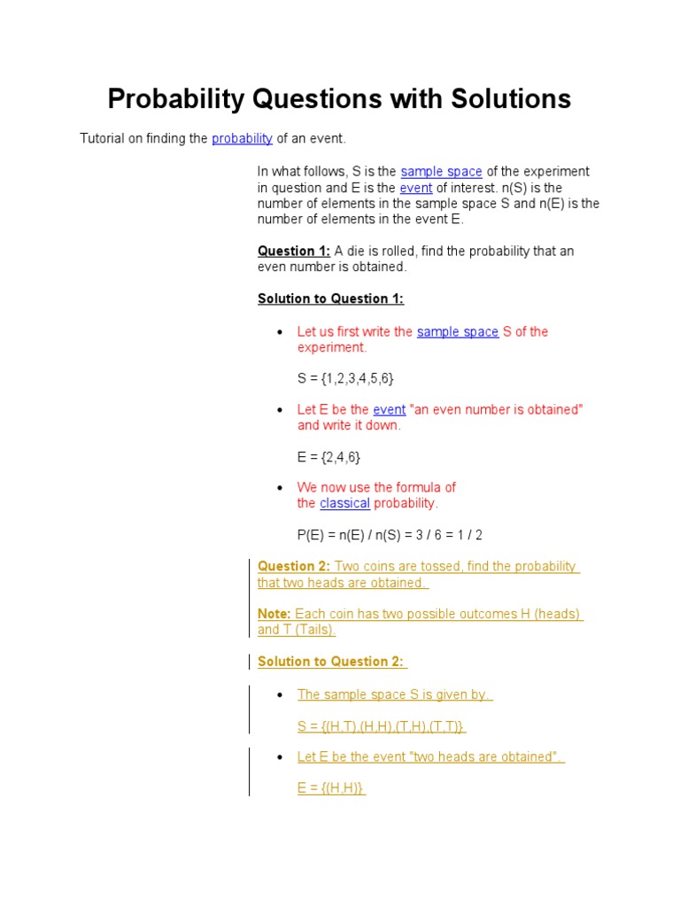 Probability Questions and Solutions Guide | PDF | Probability ...