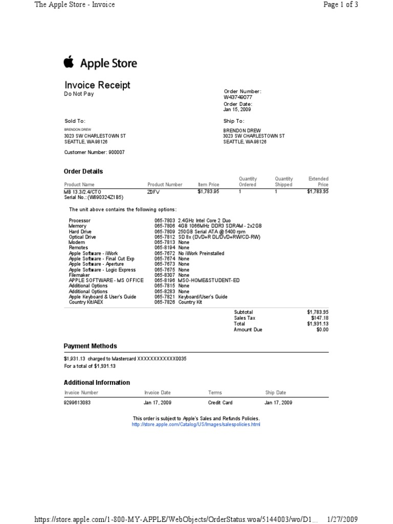 Apple Receipt Template | PDF | Receipt | Computer Hardware