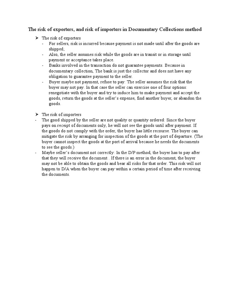 Risk of Export and Import On Documentary Collection | PDF