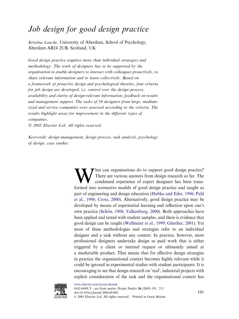 Job Design For Good Design Practice | PDF | Design | Information