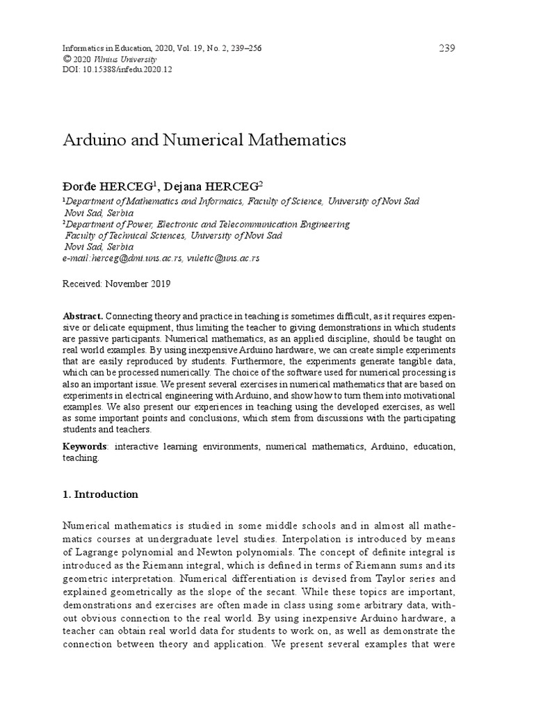 Arduino and Numerical Mathematics | PDF | Science, Technology ...