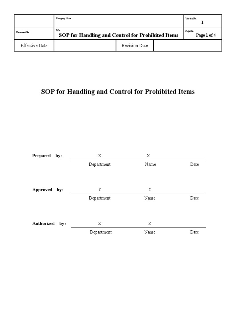 SOP For Handling and Control For Prohibited Items | PDF | Business