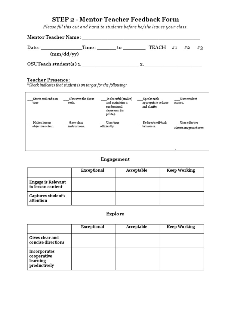 Mentor Teacher Feedback Form | PDF | Career & Growth