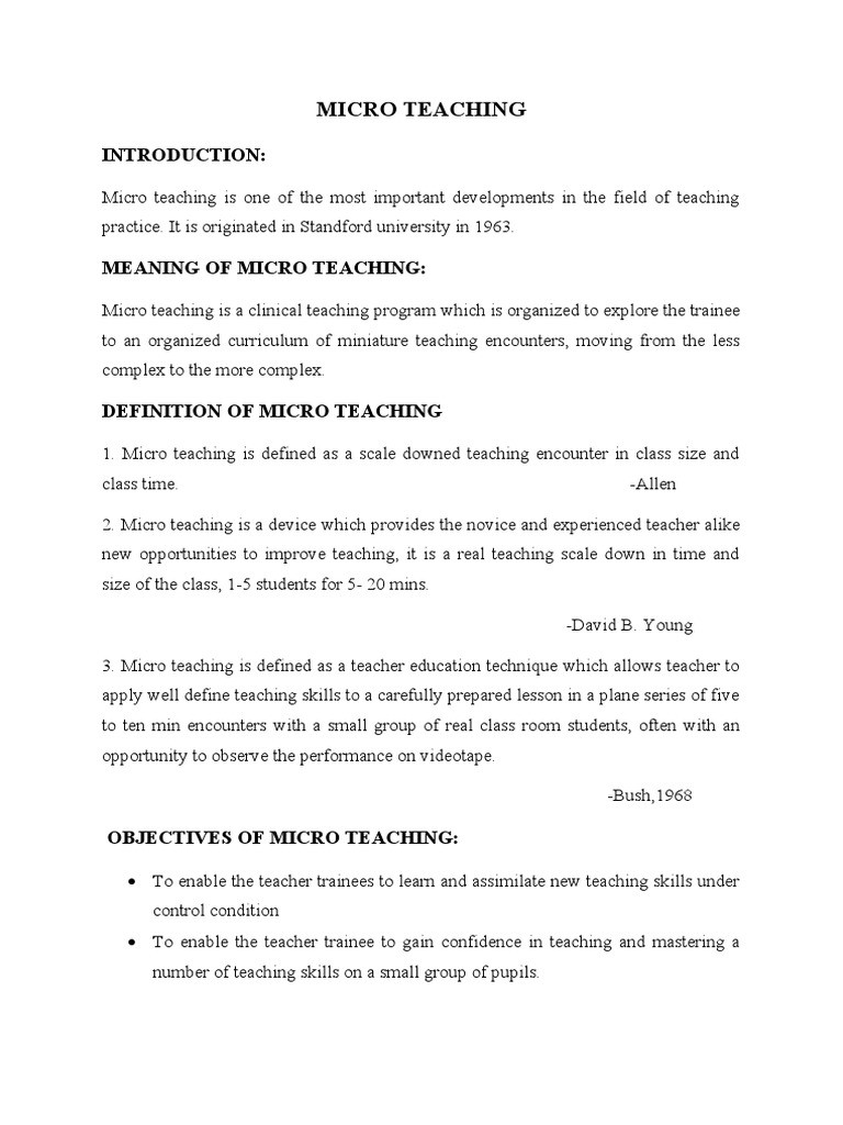 Micro Teaching | PDF | Teachers | Lesson Plan