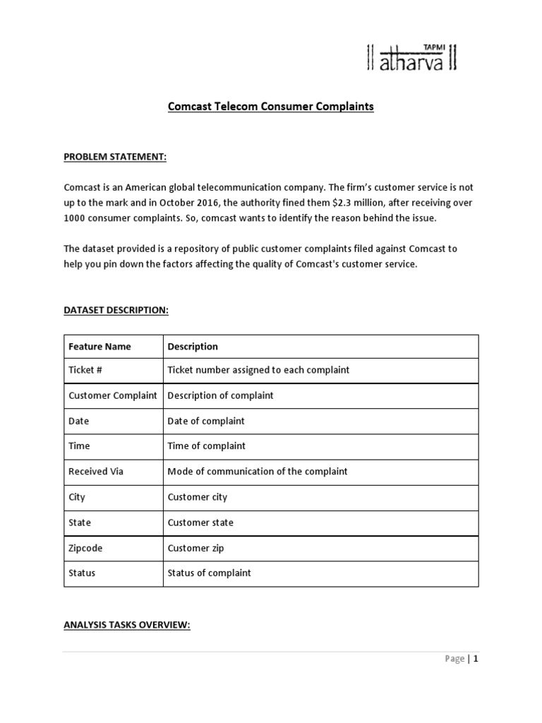 Comcast Telecom Consumer Complaints: Problem Statement | PDF