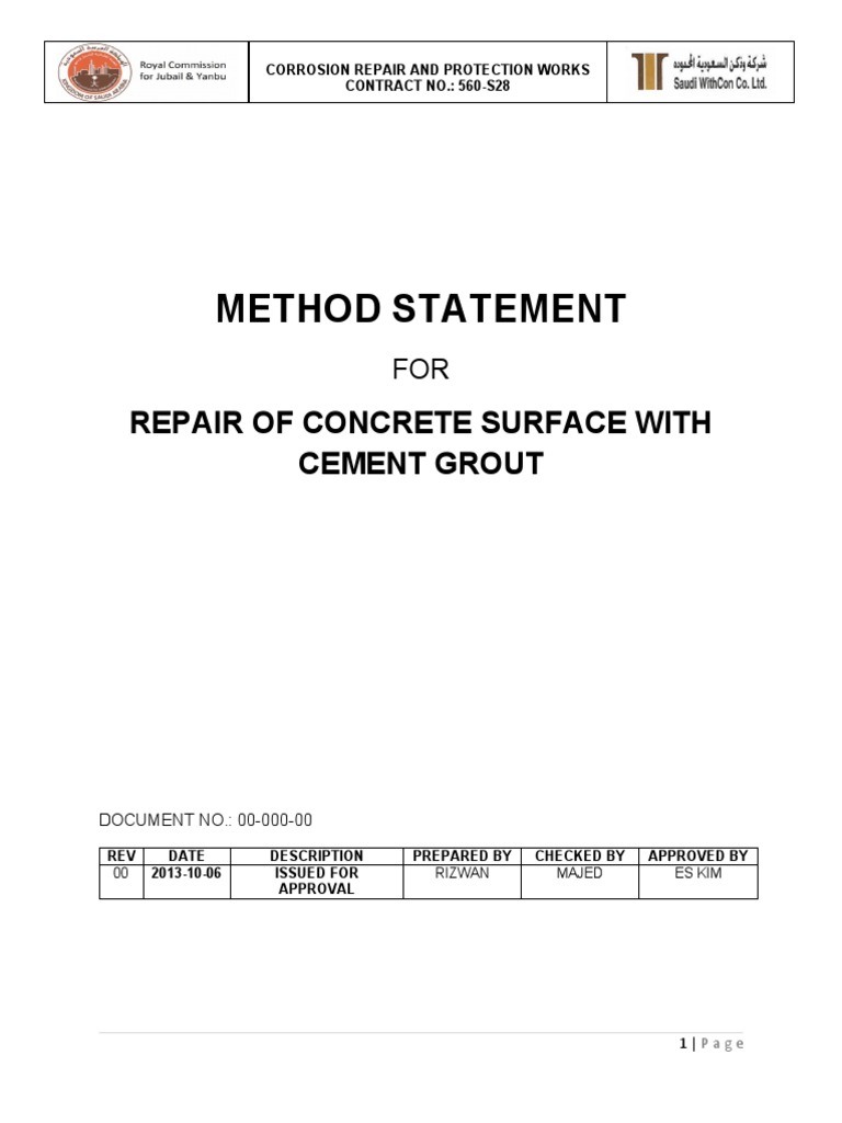 MS # 00 Method Statement For Repair of Concrete Surface With Cement ...