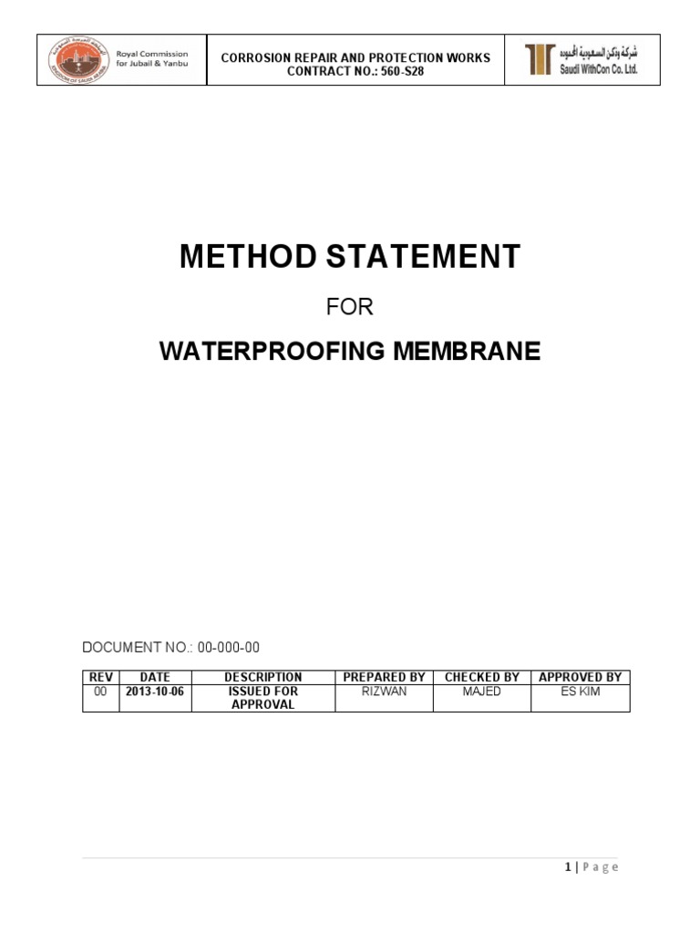 MS # 00 Method Statement For Waterproofing Membrane | PDF | Personal ...