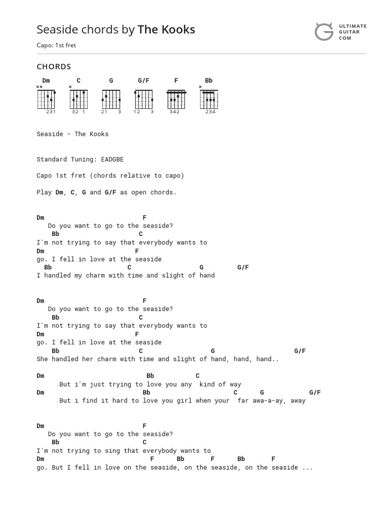 Seaside Chords by The Kooks | PDF | Guitars | Elements Of Music