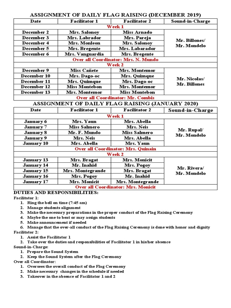 Assignment of Daily Flag Raising | PDF