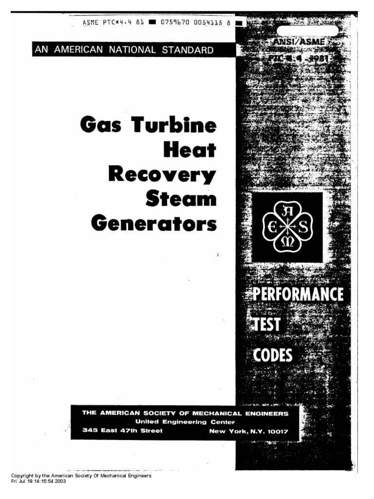 ASME PTC 4.4 - 1981 Heat Recovery Steam Generator | PDF | Energy ...