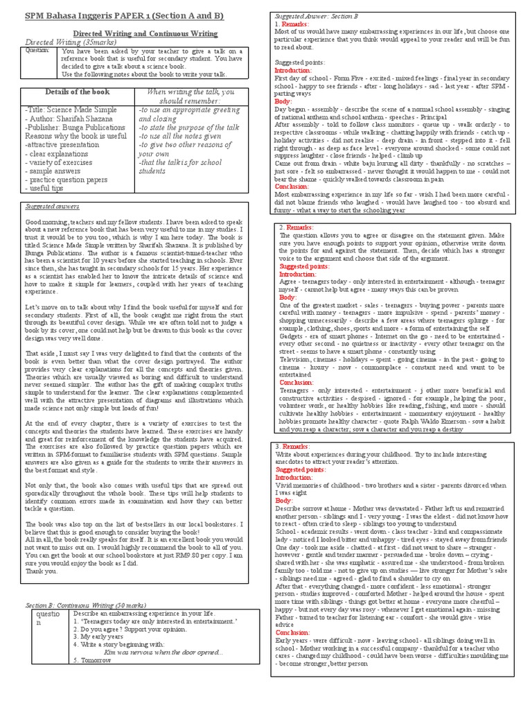 SPM Bahasa Inggeris PAPER 1 - NOTES 2020 | PDF | Test (Assessment ...